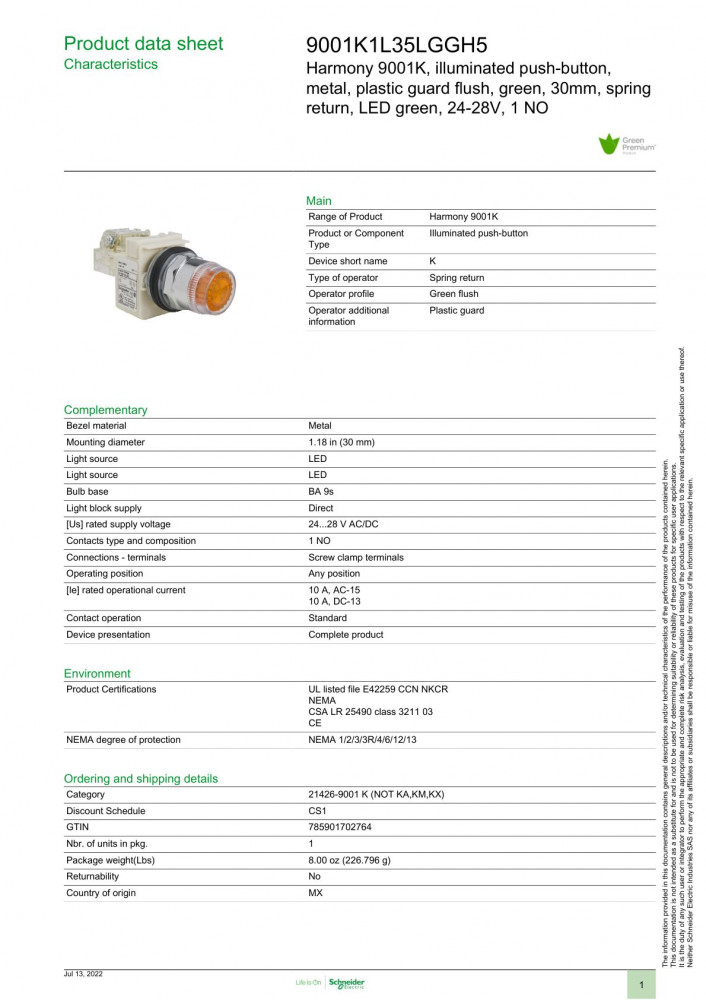 9001K1L35LGGH5 technical document page 1