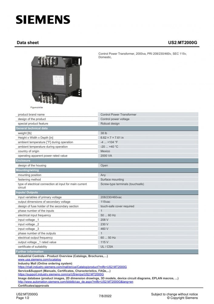 SIEMENS MT2000G technical document page 1