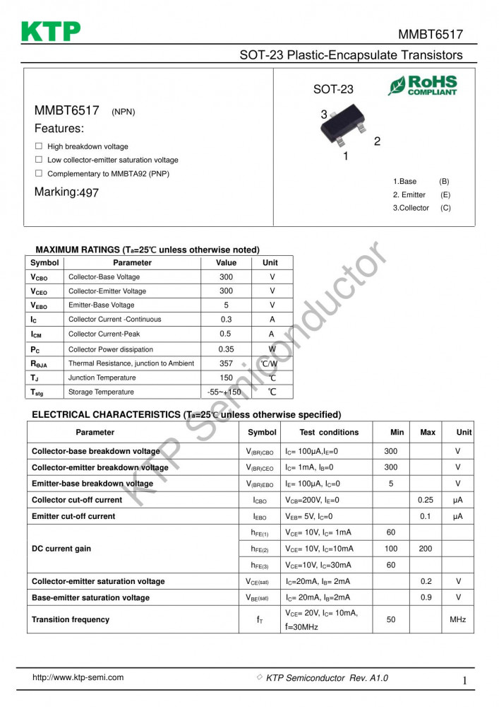 MMBT6517 datasheet page 1