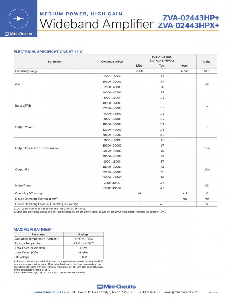 ZVA-02443HPX+ datasheet page 2