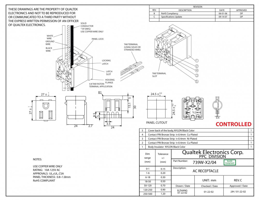 739W-X2/04 AC receptacle technical drawing