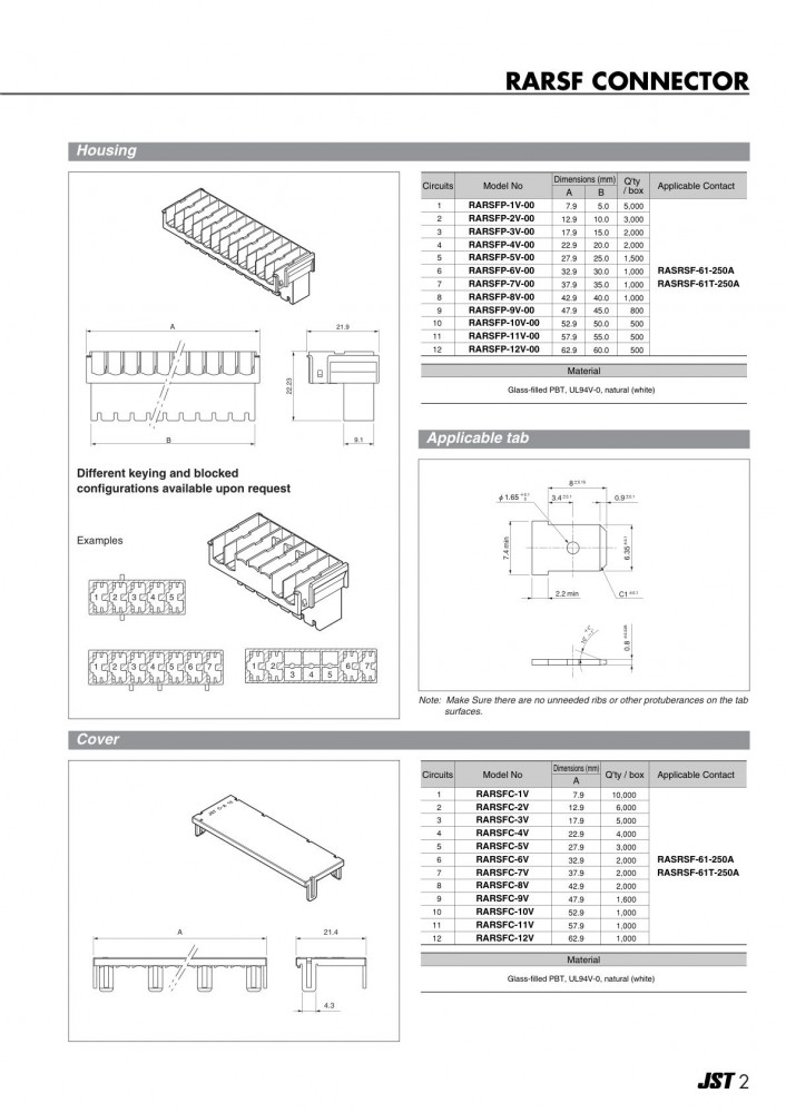 JST RARSFP connector technical document page 2
