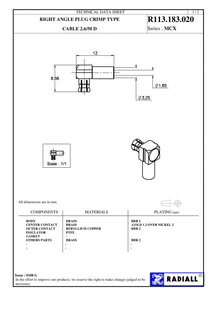 Radiall R113183020 product documentation, page 1