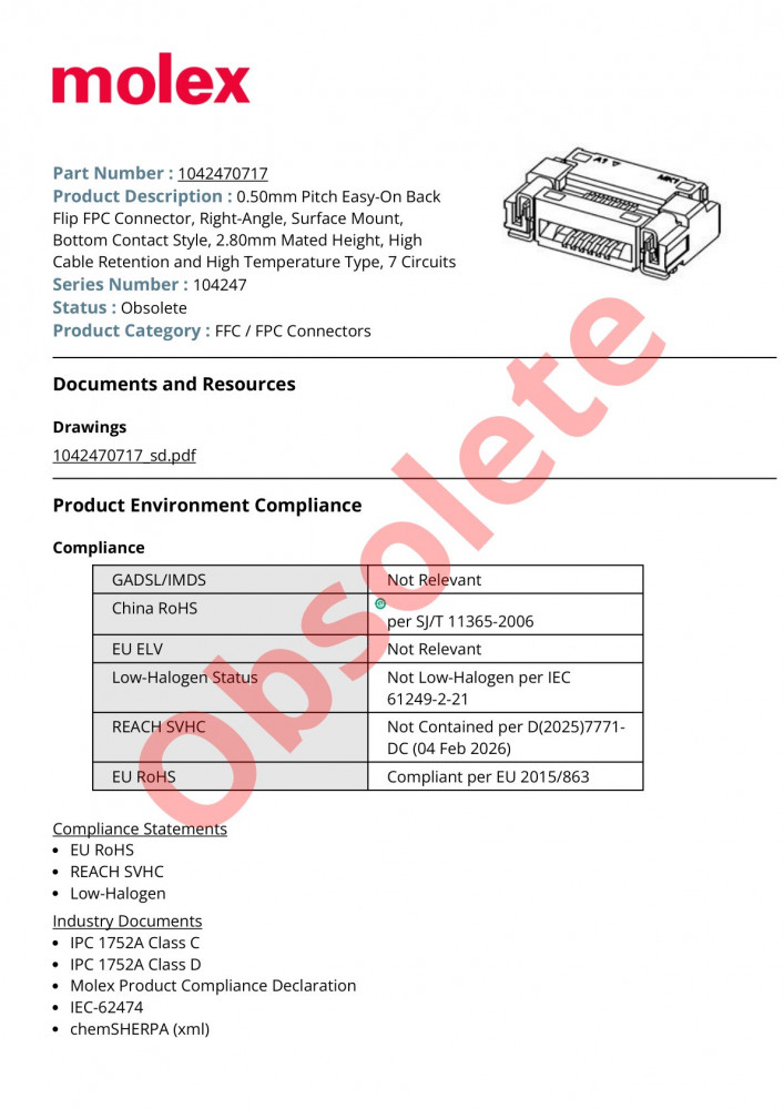 MOLEX 1042470717 drawing page 1