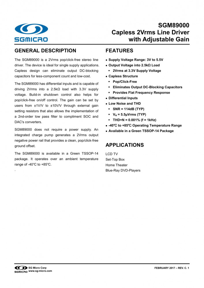 SGM89000 datasheet page 1