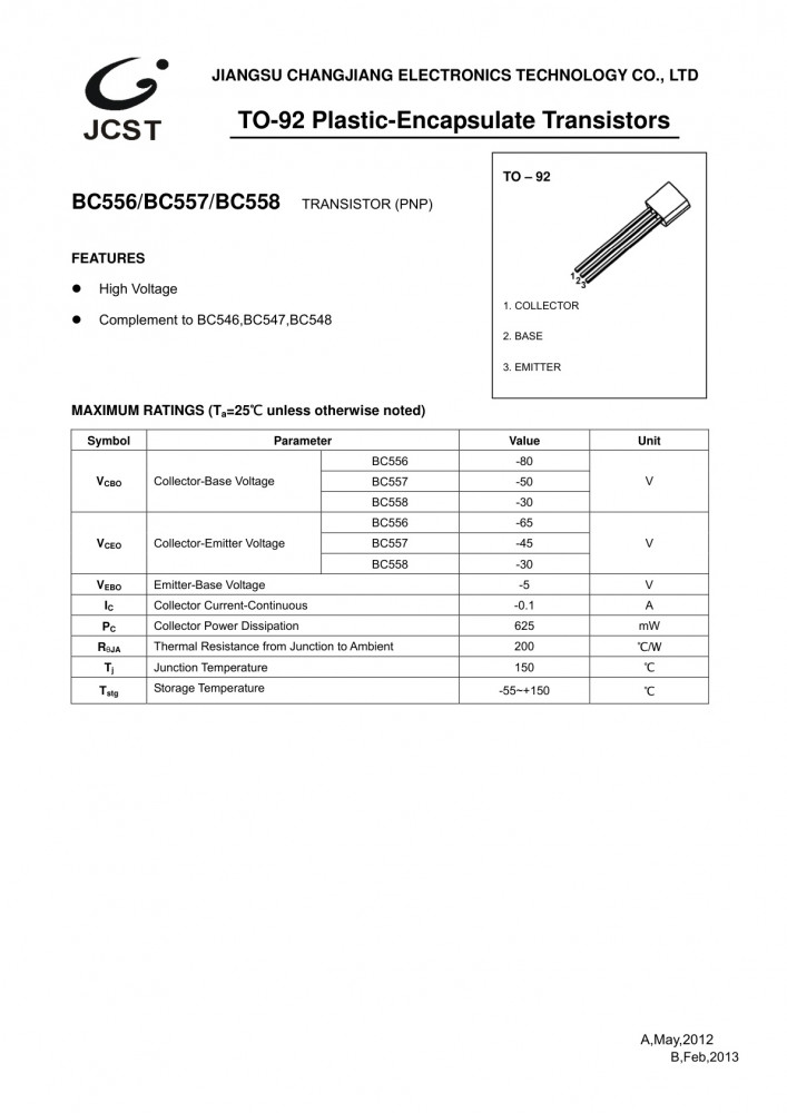 BC556 BC557 BC558 datasheet page 1