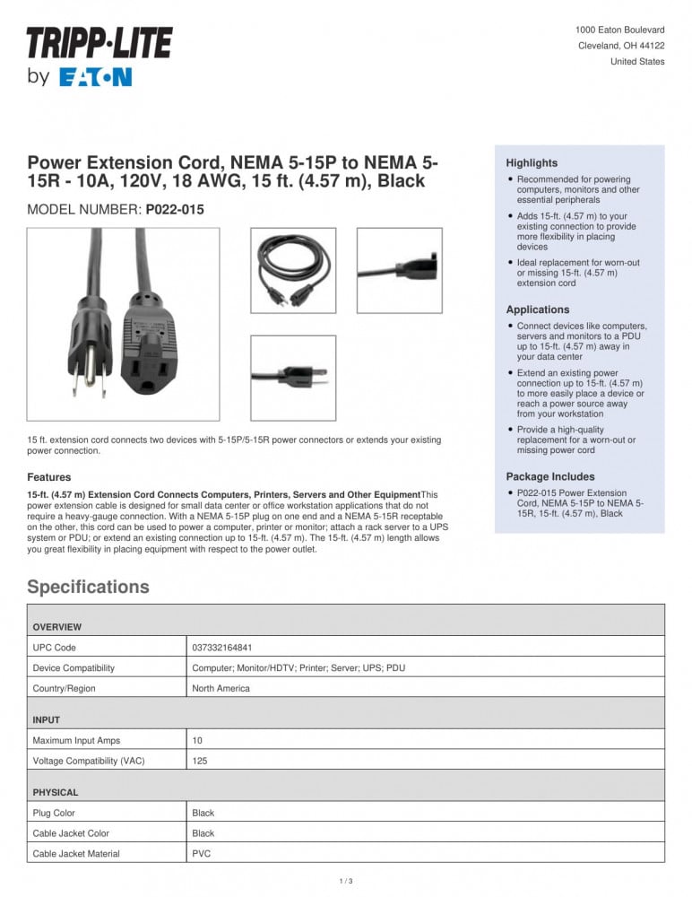 EATON P022-015 technical document page 1