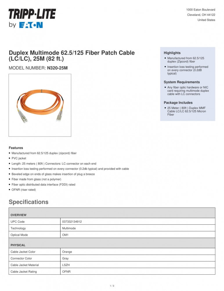 EATON N320-25M technical document page 1