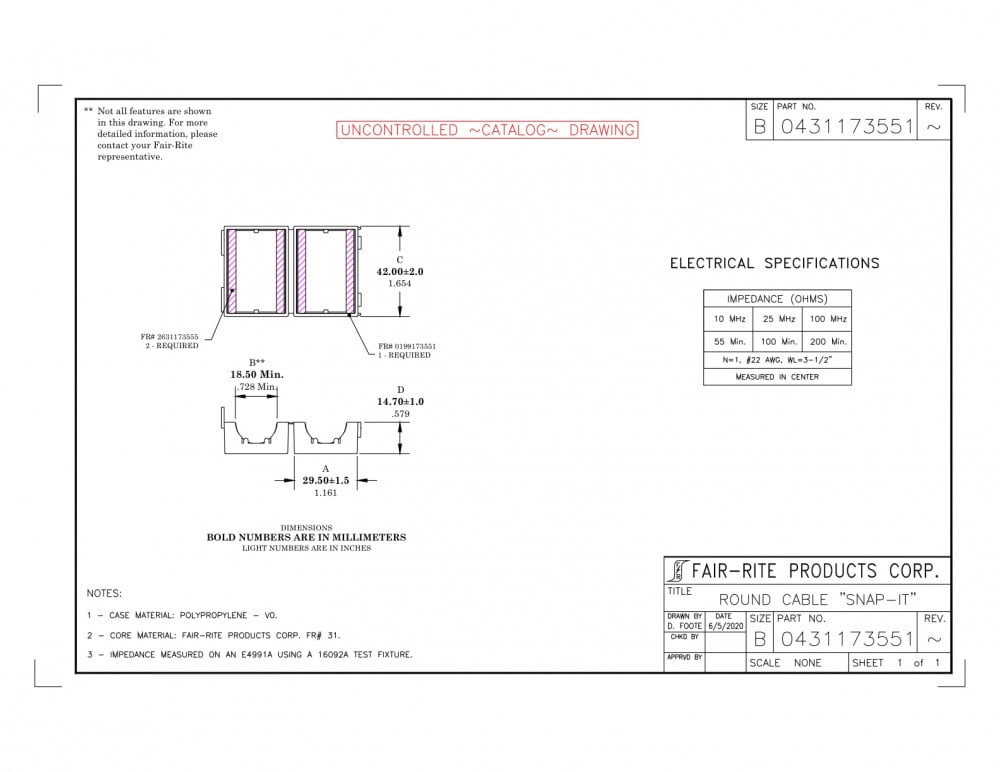 Fair-Rite 0431173551 technical drawing