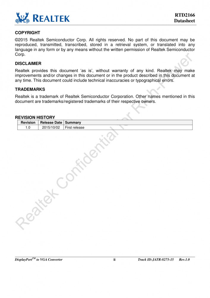 RTD2166-CG product brief page 2