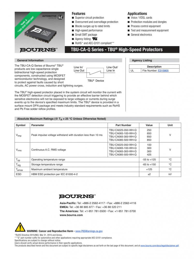 BOURNS TBU-CA-Q Series datasheet page 1