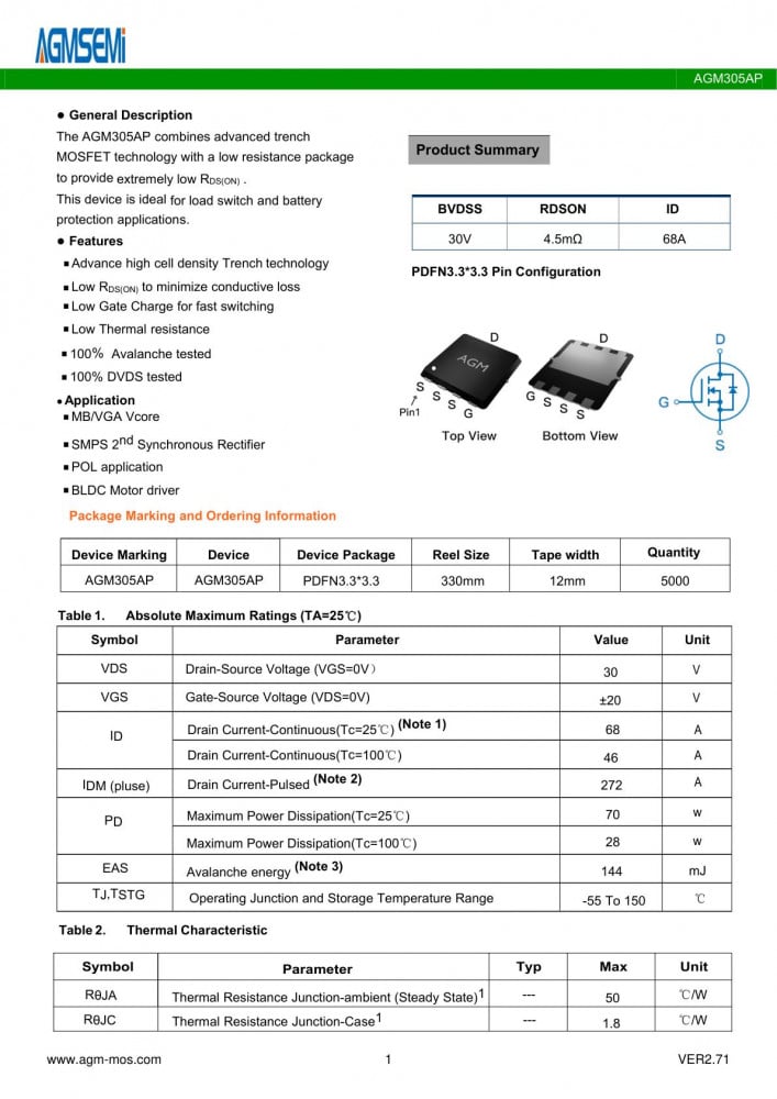 AGM305AP datasheet page 1