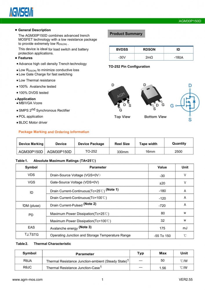 AGM30P150D datasheet page 1