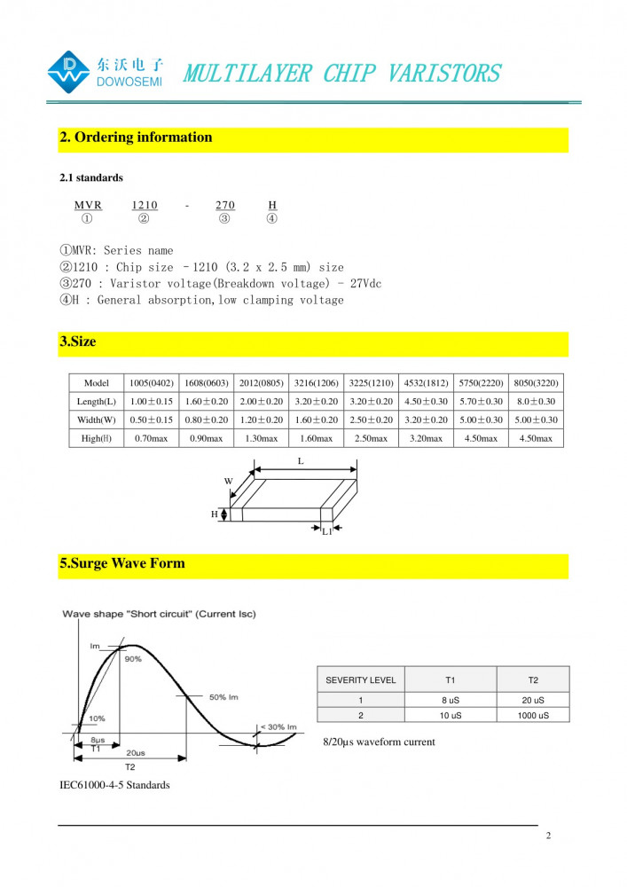 DOWO MVR1210-270H datasheet page 2