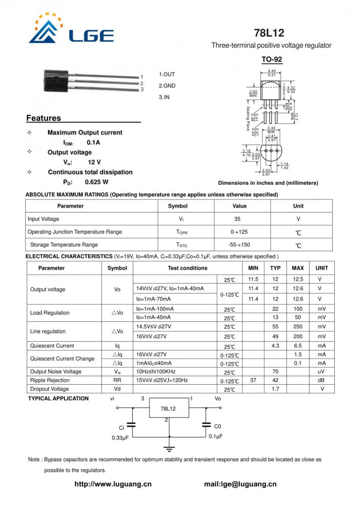 LGE 78L12 datasheet page 1
