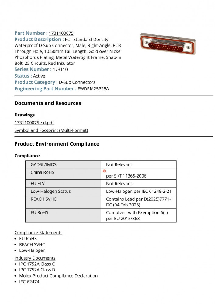 MOLEX 1731100075 drawing page 1