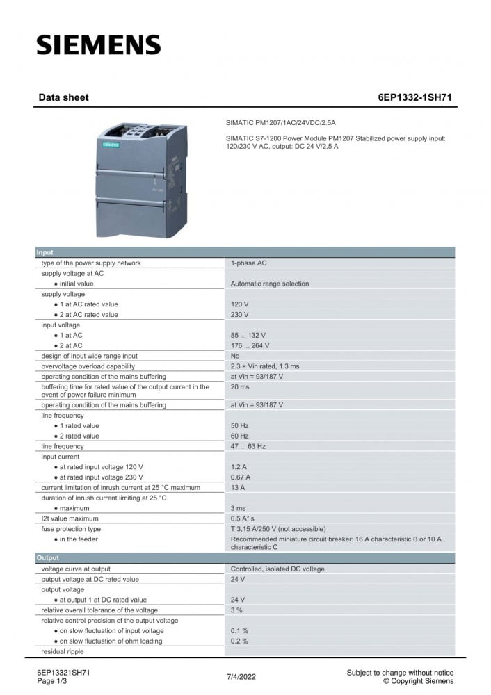 SIEMENS 6EP13321SH71 datasheet page 1