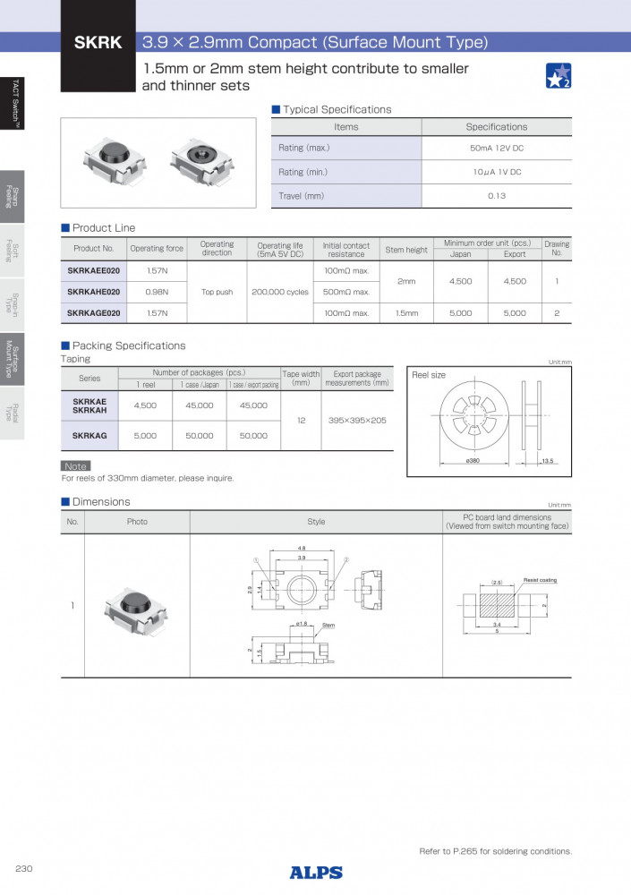 SKRKAGE020 product specification page 1