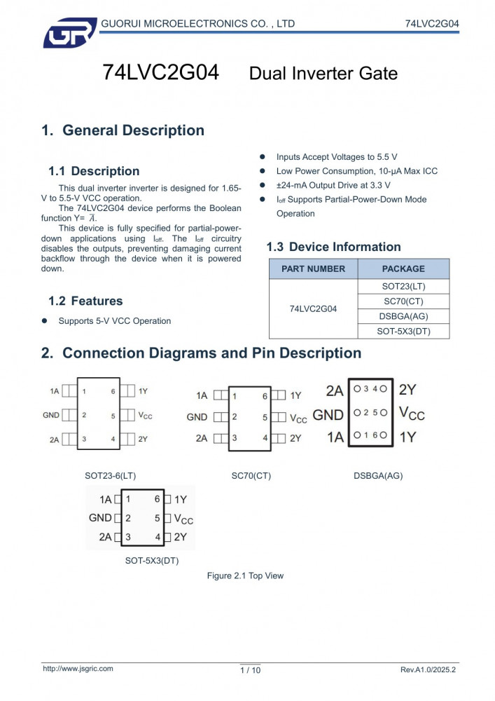 74LVC2G04 datasheet page 1