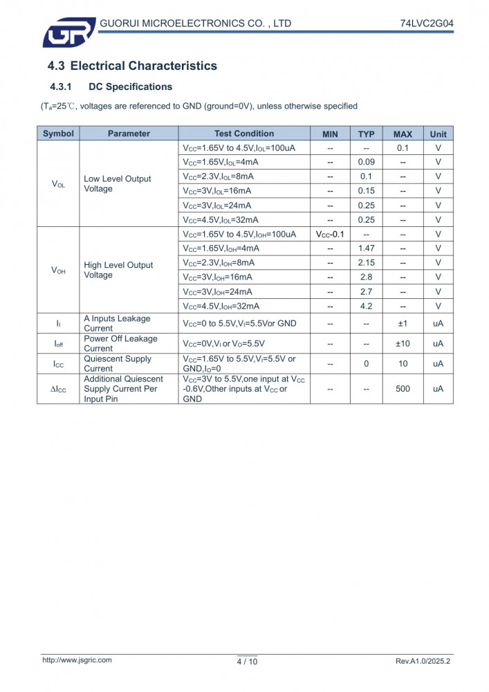 74LVC2G04 datasheet page 4