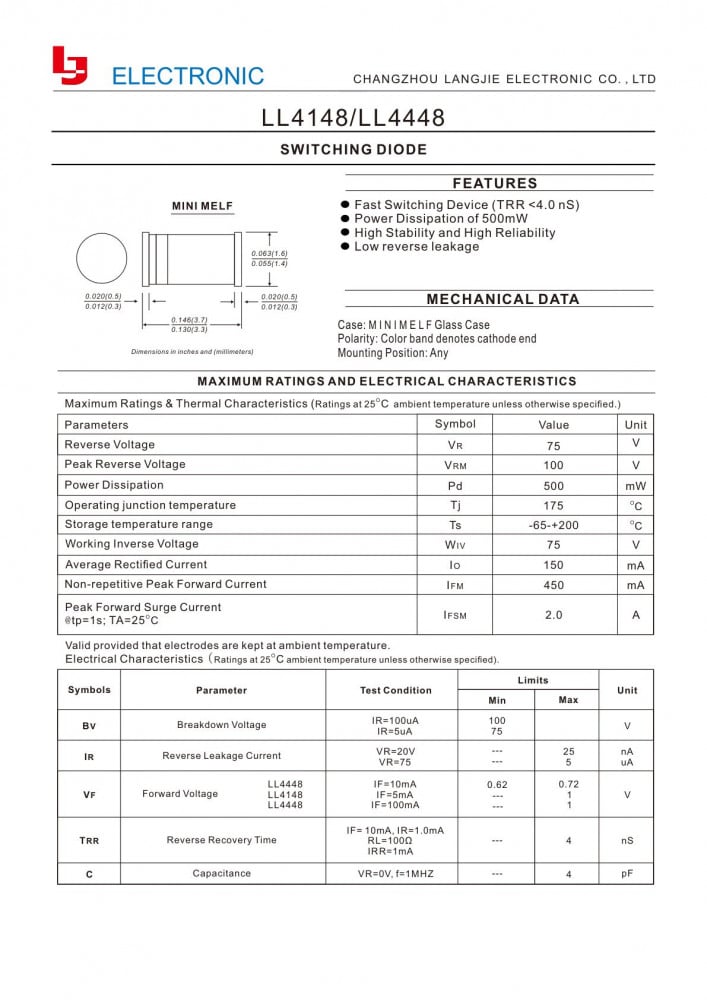 LL4148 datasheet page 1