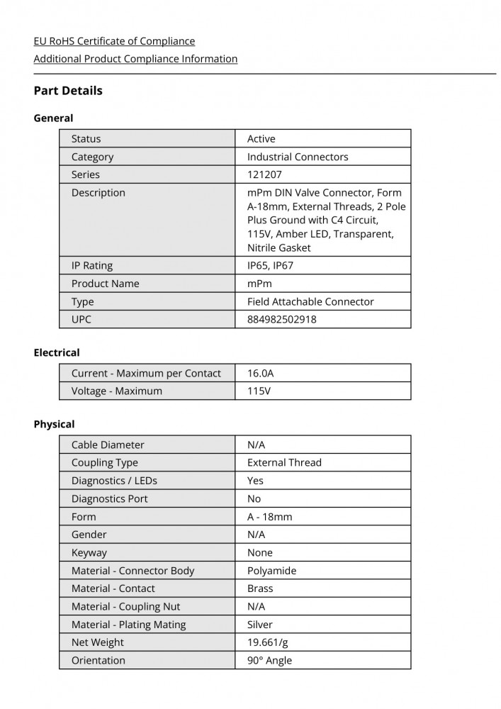 Molex S28 DIN valve connector packaging specification page image 2