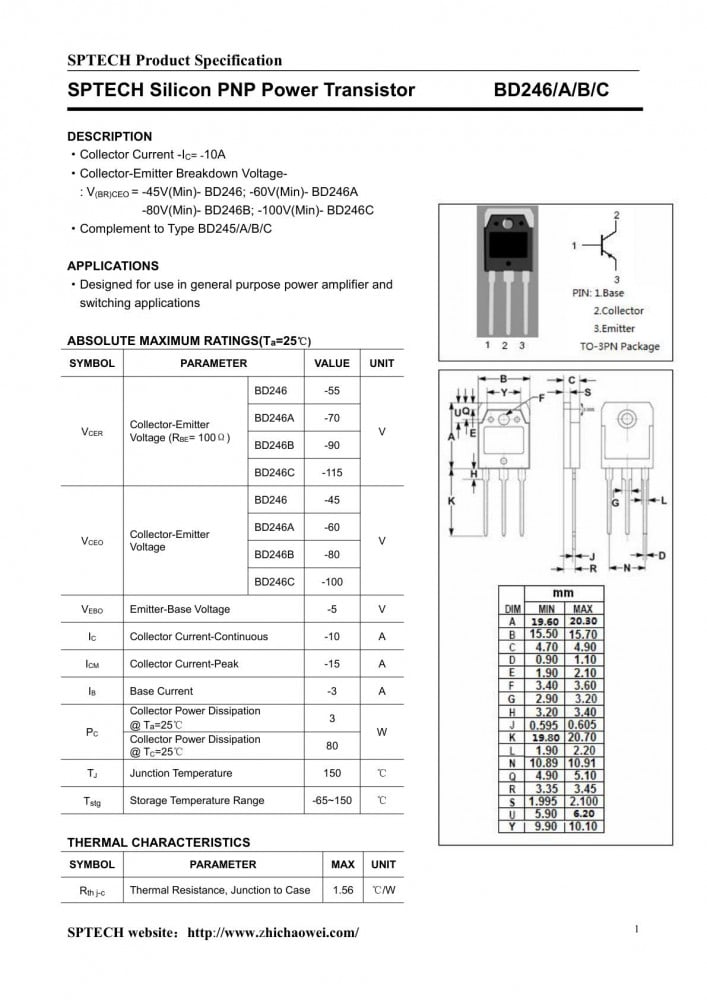 SPTECH BD246 datasheet page 1