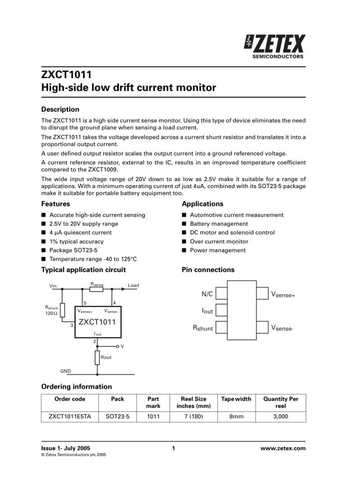ZXCT1011 datasheet page 1