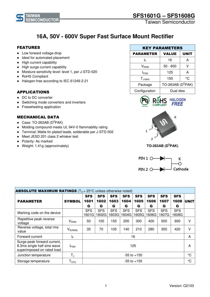 SFS1606G technical document, page 1