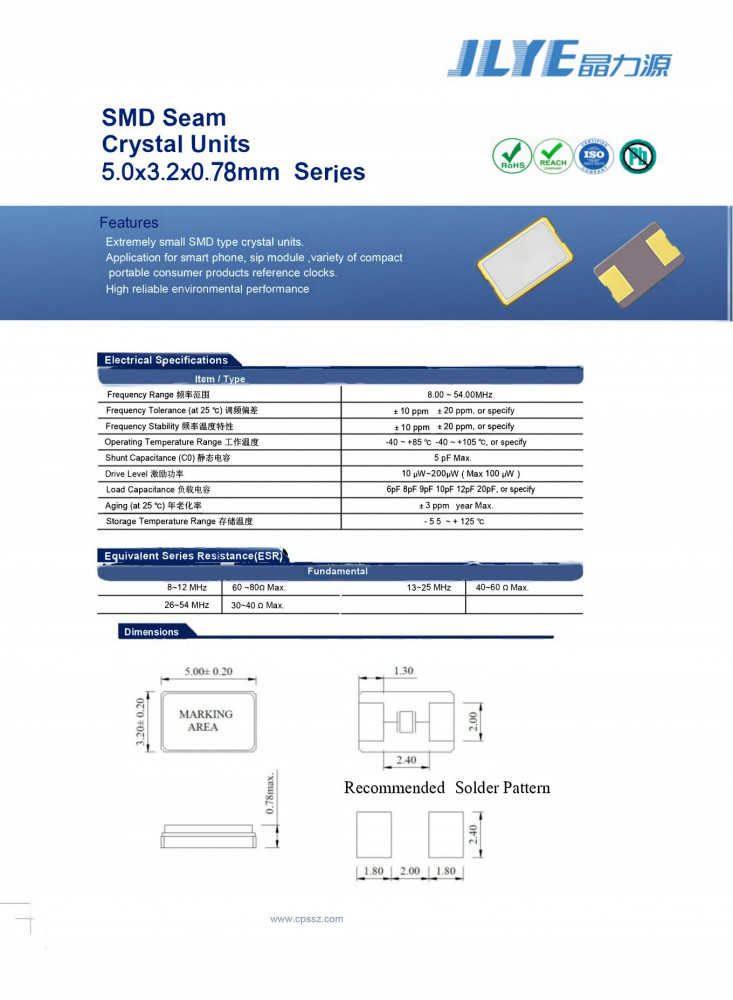 Y50328MLCC2S technical documentation page 1