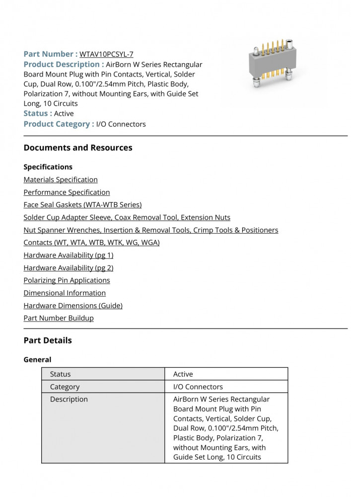 WTAV10PCSYL-7 technical document page 1