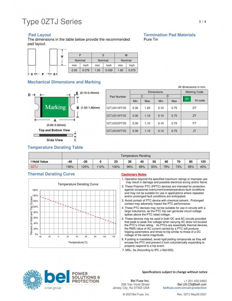 Bel Fuse OZTJ series datasheet page 3