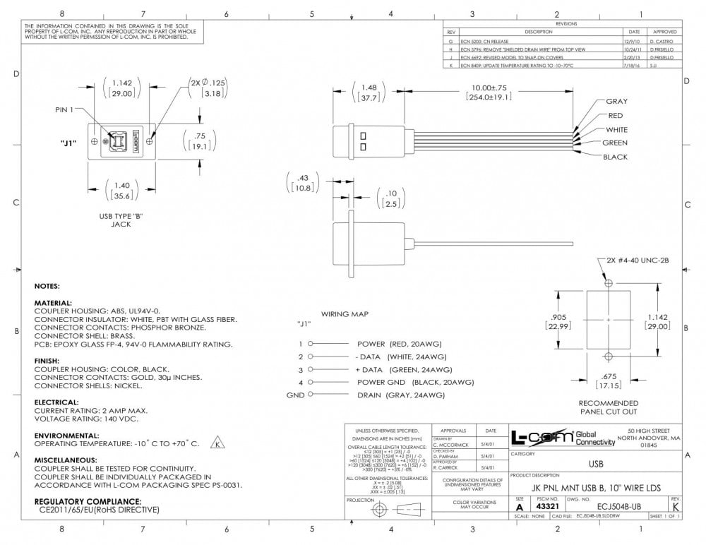 L-com ECJ504B-UB technical drawing