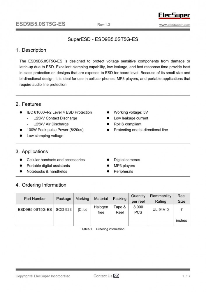 ESD9B5.0ST5G-ES datasheet page 1