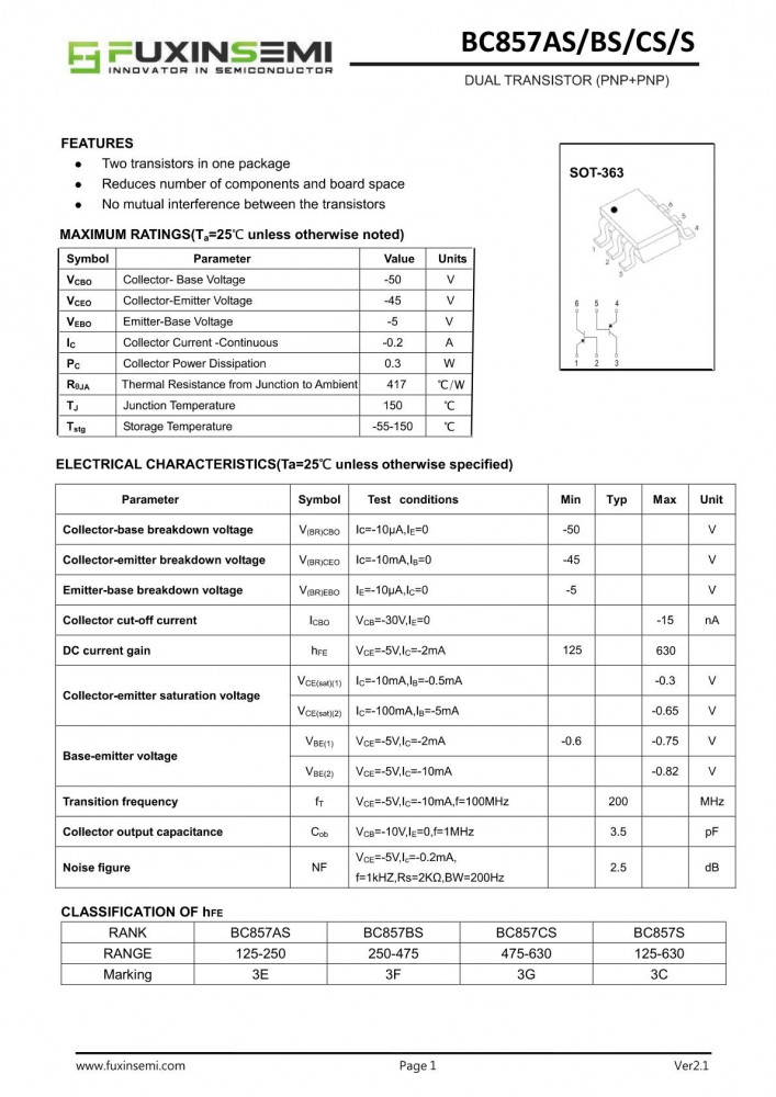 BC857BS technical document page 1