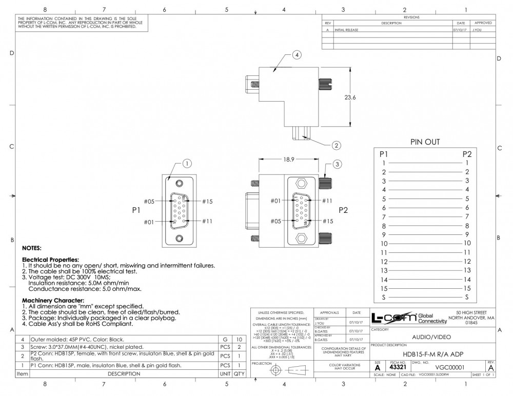L-com VGC00001 technical drawing