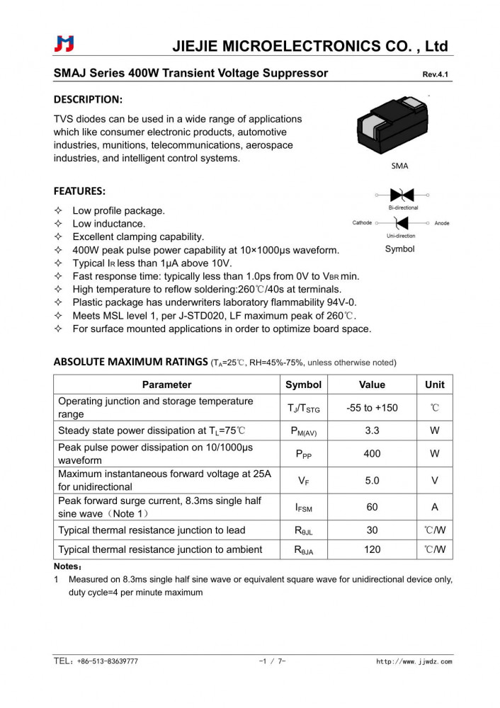 SMAJ series datasheet page 1