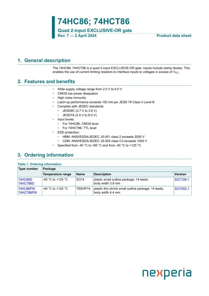 74HC86PW,118 datasheet page 1