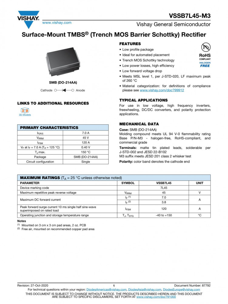 VSSB7L45-M3/5 datasheet page 1