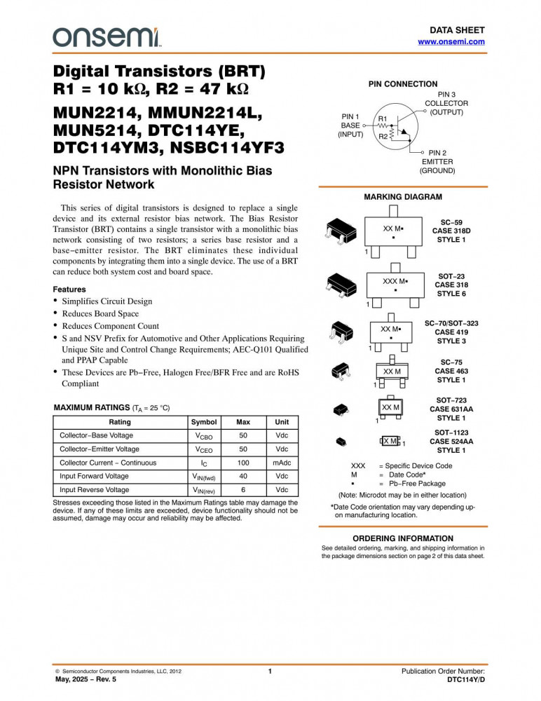 MUN5214T1G document page 1