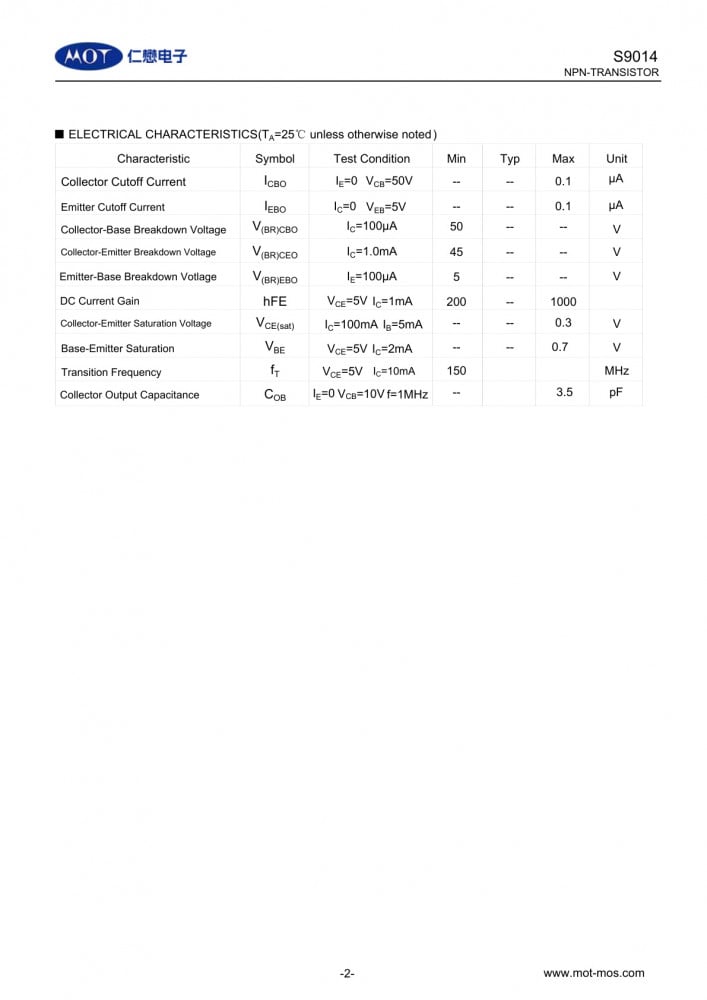 S9014/J6 technical document page 2