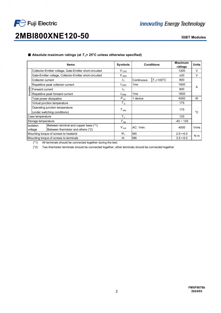 2MBI800XNE120-50 document page 2