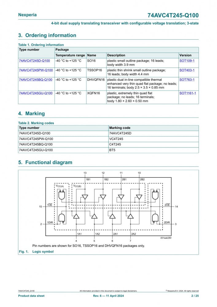 74AVC4T245-Q100 datasheet page 2