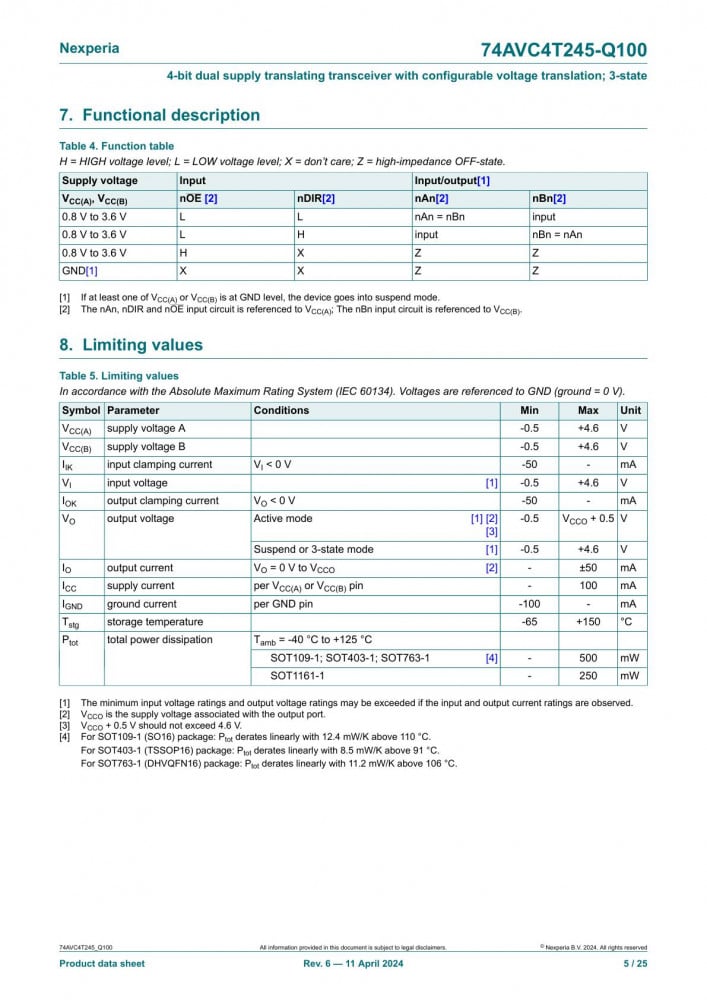 74AVC4T245-Q100 datasheet page 5