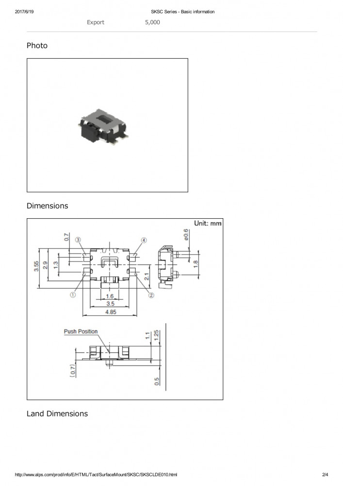 SKSCLDE010 dimensions and land pattern