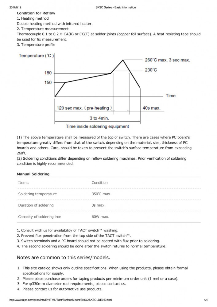 SKSCLDE010 soldering conditions