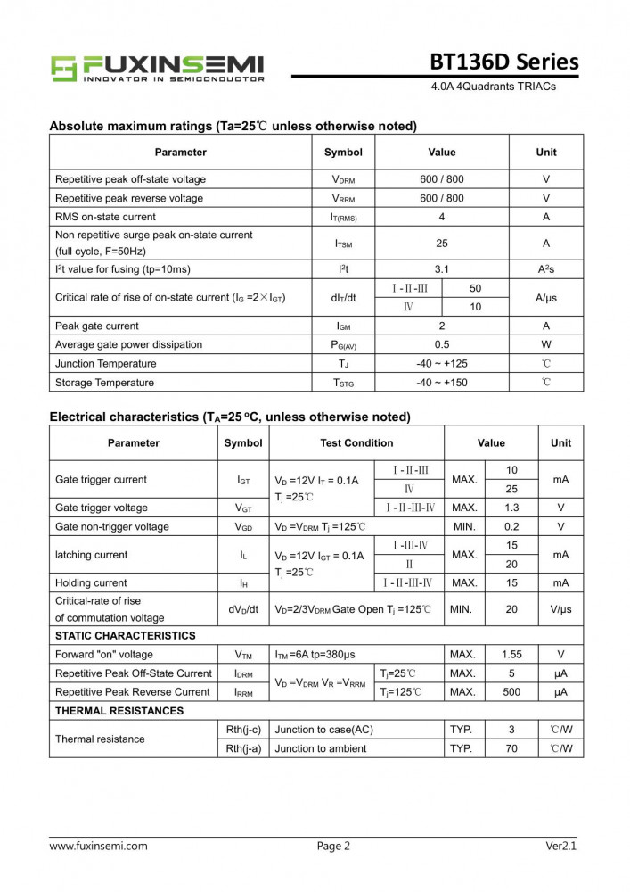 BT136D technical document page 2