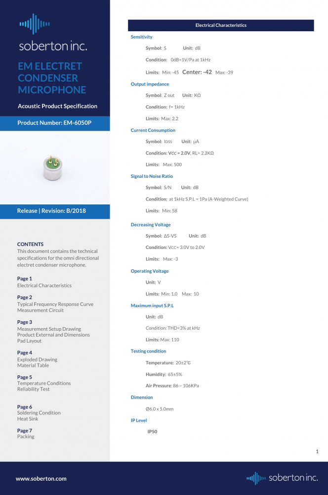 EM-6050P datasheet page 1