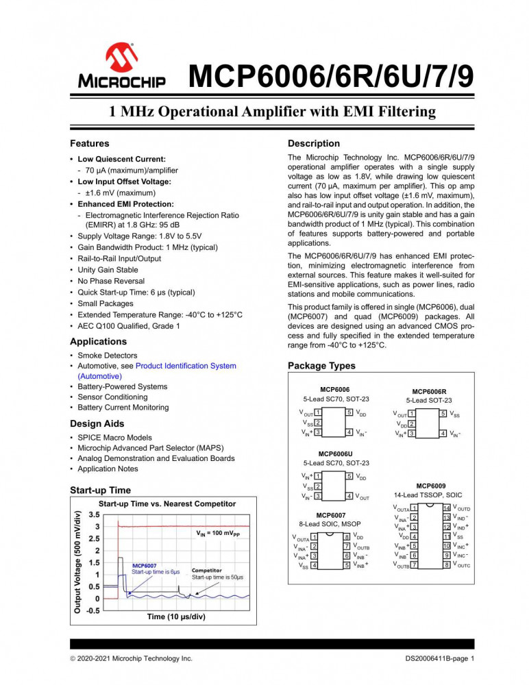 MCP6007 datasheet page 1