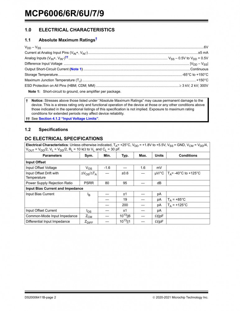MCP6007 datasheet page 2